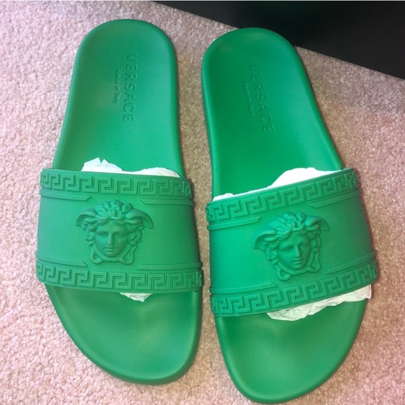 Versace | Shoes | Nib Green Versace Medusa Pool Slides | Poshmark